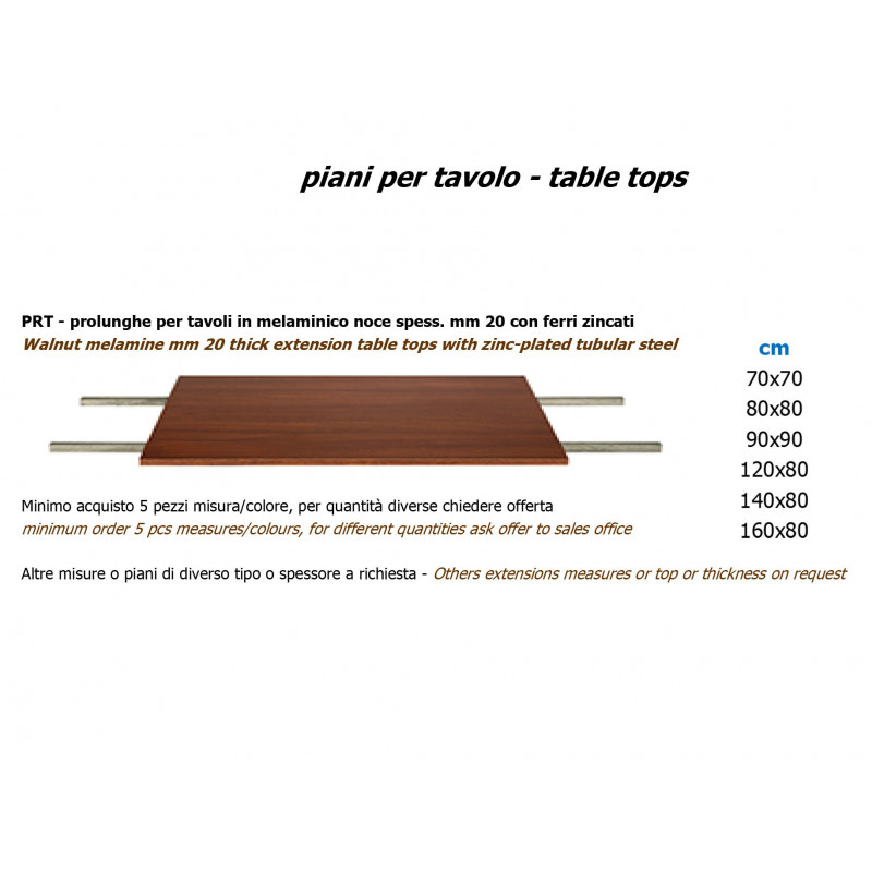 PRT piani-prolunga per tavoli con ferri tubolari zincati